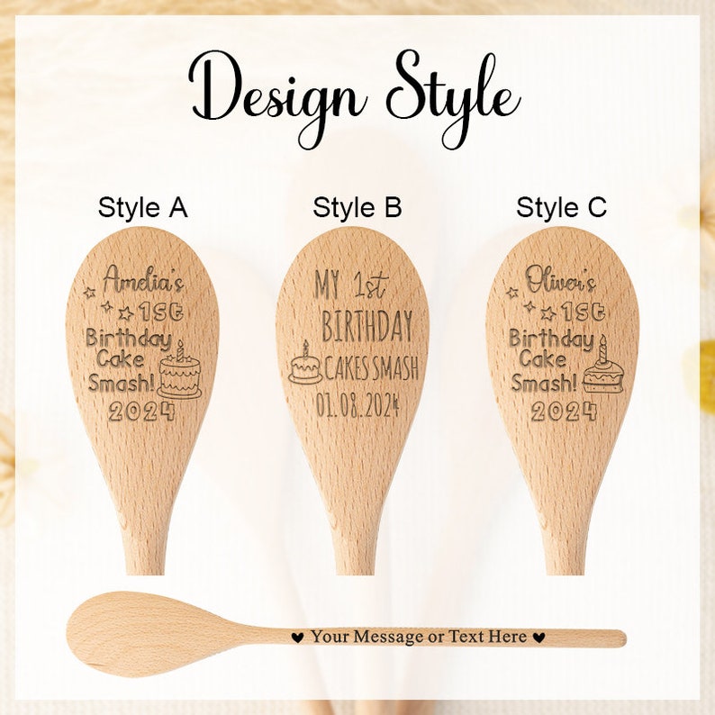 Personalised First Birthday Cake Smash Wooden Spoon, Child's Name Award ...