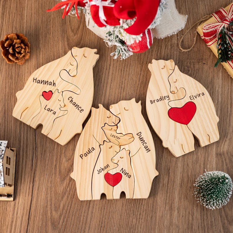 Wooden Bear Family Puzzle, Engraved Family Name Puzzle, Family Keepsake ...