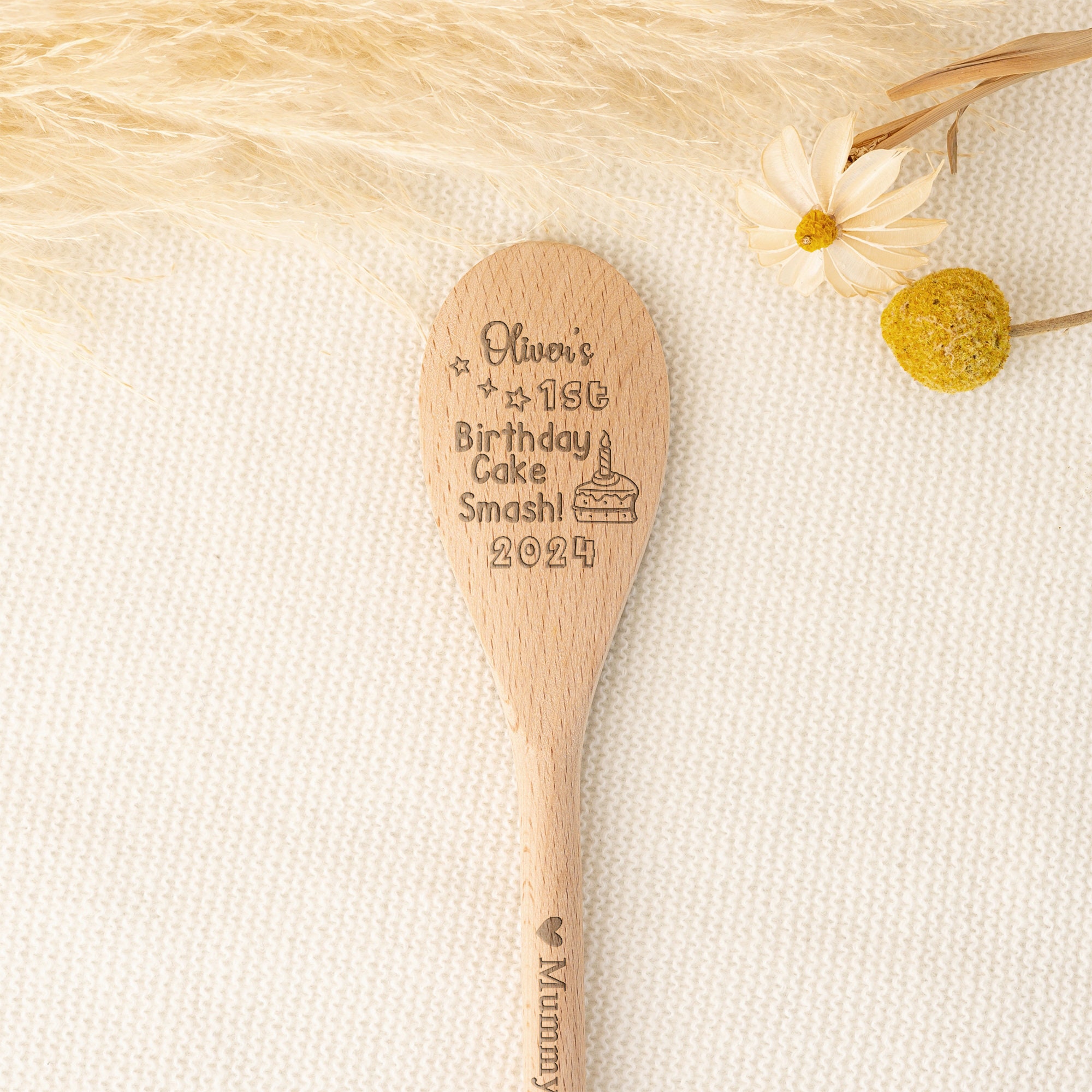 Personalised First Birthday Cake Smash Wooden Spoon, Child's Name Award ...