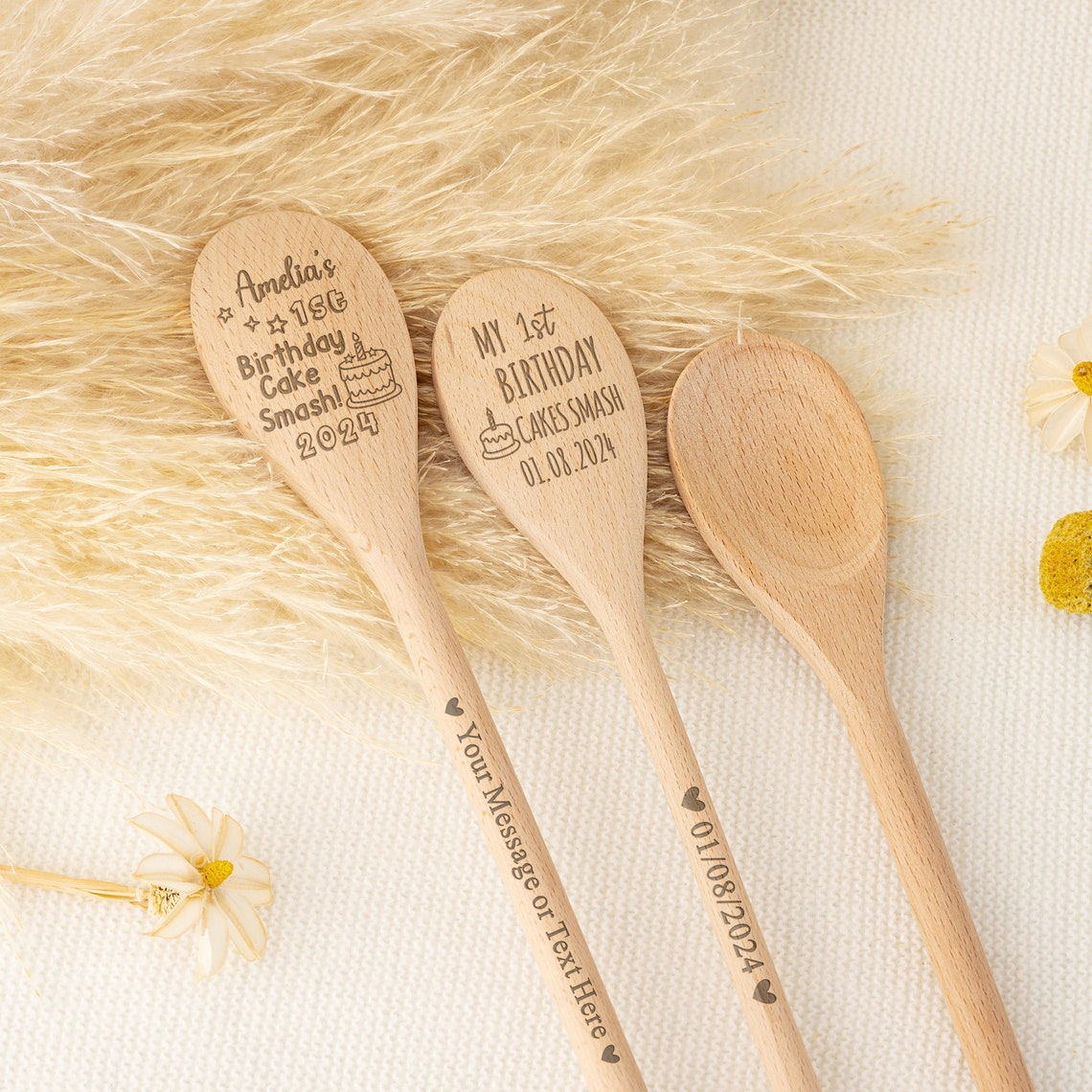 Personalised First Birthday Cake Smash Wooden Spoon, Child's Name Award ...