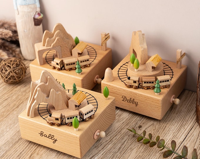 Custom Music Box, Wooden Music Box, Train Station Vintage Music Box ...