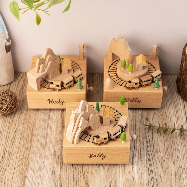 Wooden Train Music Box, Custom Wooden Handmade Music Box, Train Boy ...