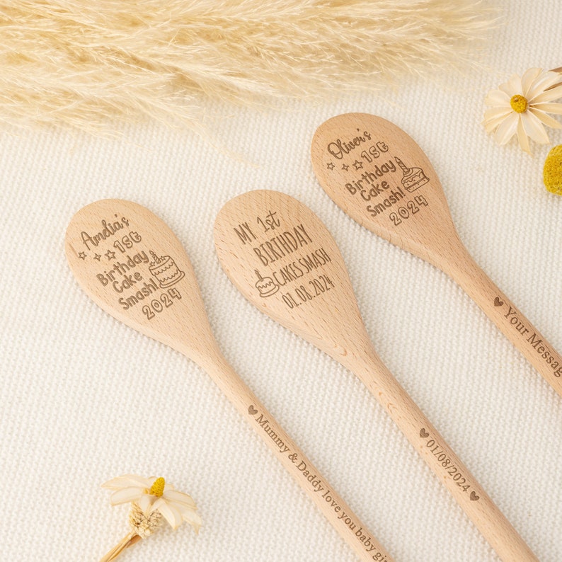 Personalised First Birthday Cake Smash Wooden Spoon, Child's Name Award ...