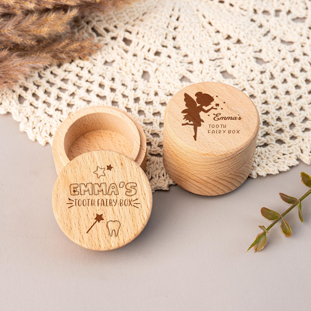 Personalised Tooth Fairy Box, First Tooth Keepsake, New Baby Gift, Wood ...