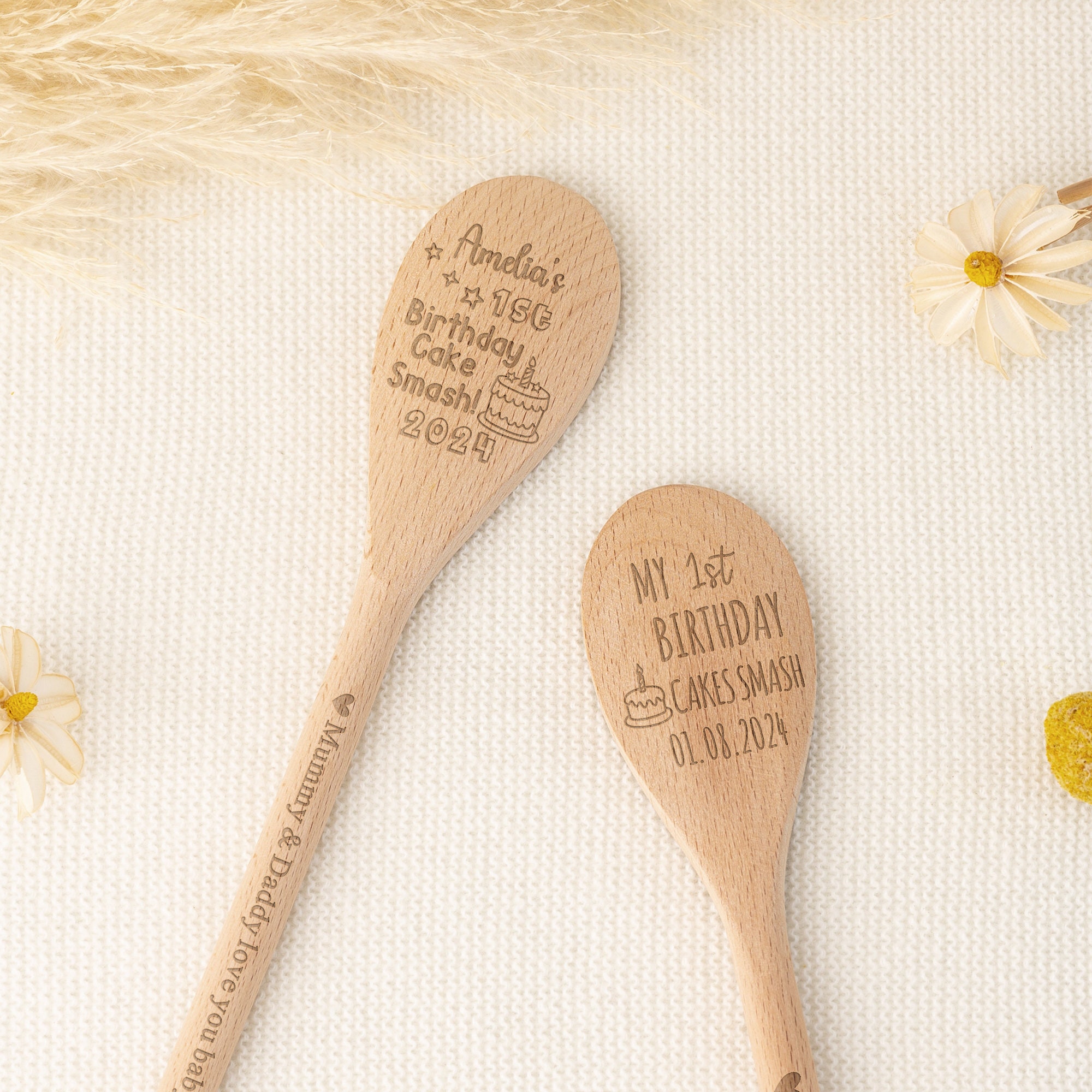 Personalised First Birthday Cake Smash Wooden Spoon, Child's Name Award ...