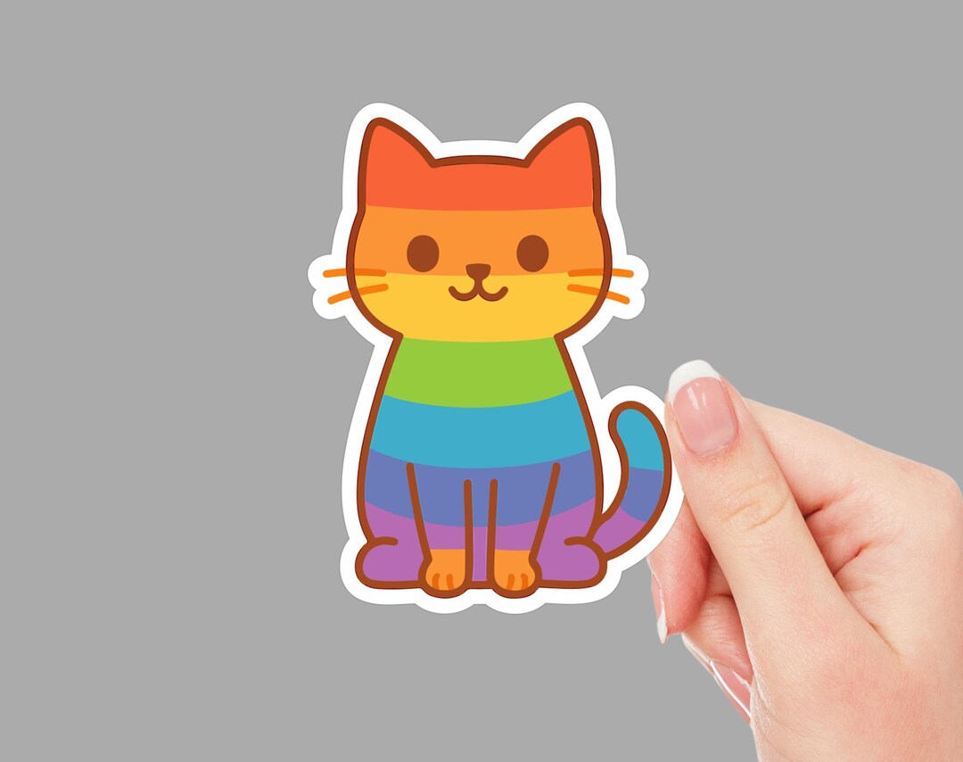 Rainbow Pride Cat Sticker – Cute LGBTQ+ Vinyl Sticker for Laptop, Water ...