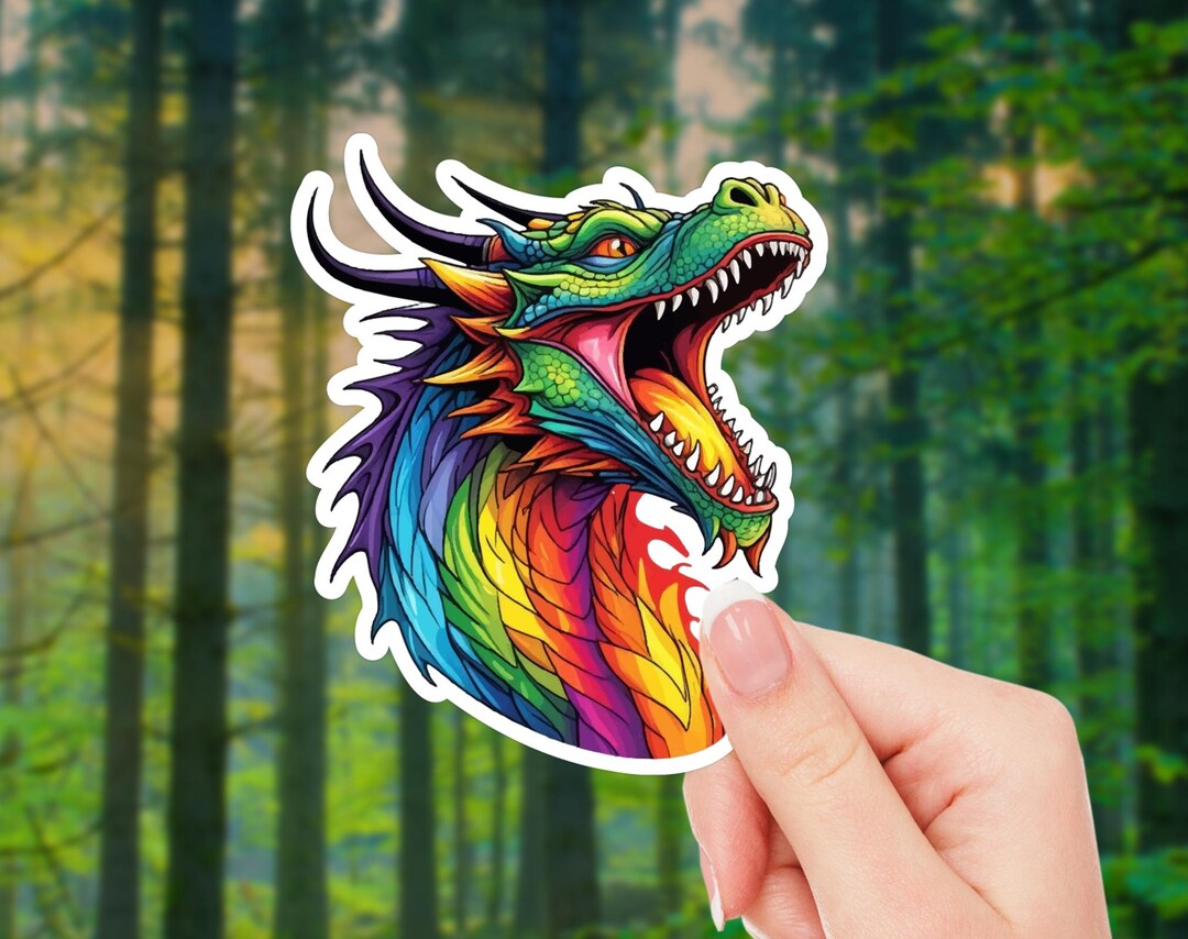 Vibrant Rainbow Dragon Sticker: Colorful Fantasy Art - Etsy