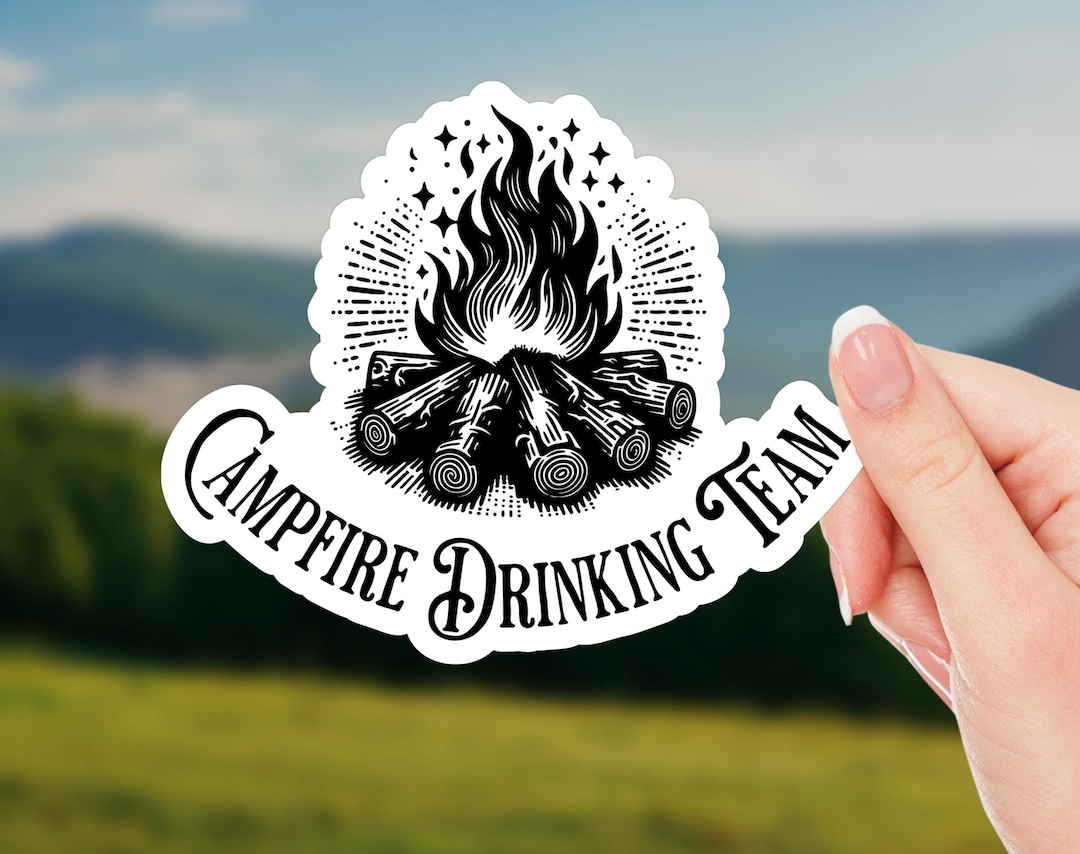 Campfire Drinking Team Sticker – Funny Camping Beer Vinyl Decal for RV ...
