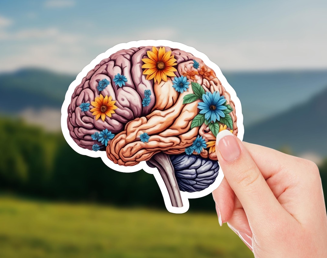 Floral Brain Sticker | Cute Floral Brain Decal | Mental Health Art - Etsy