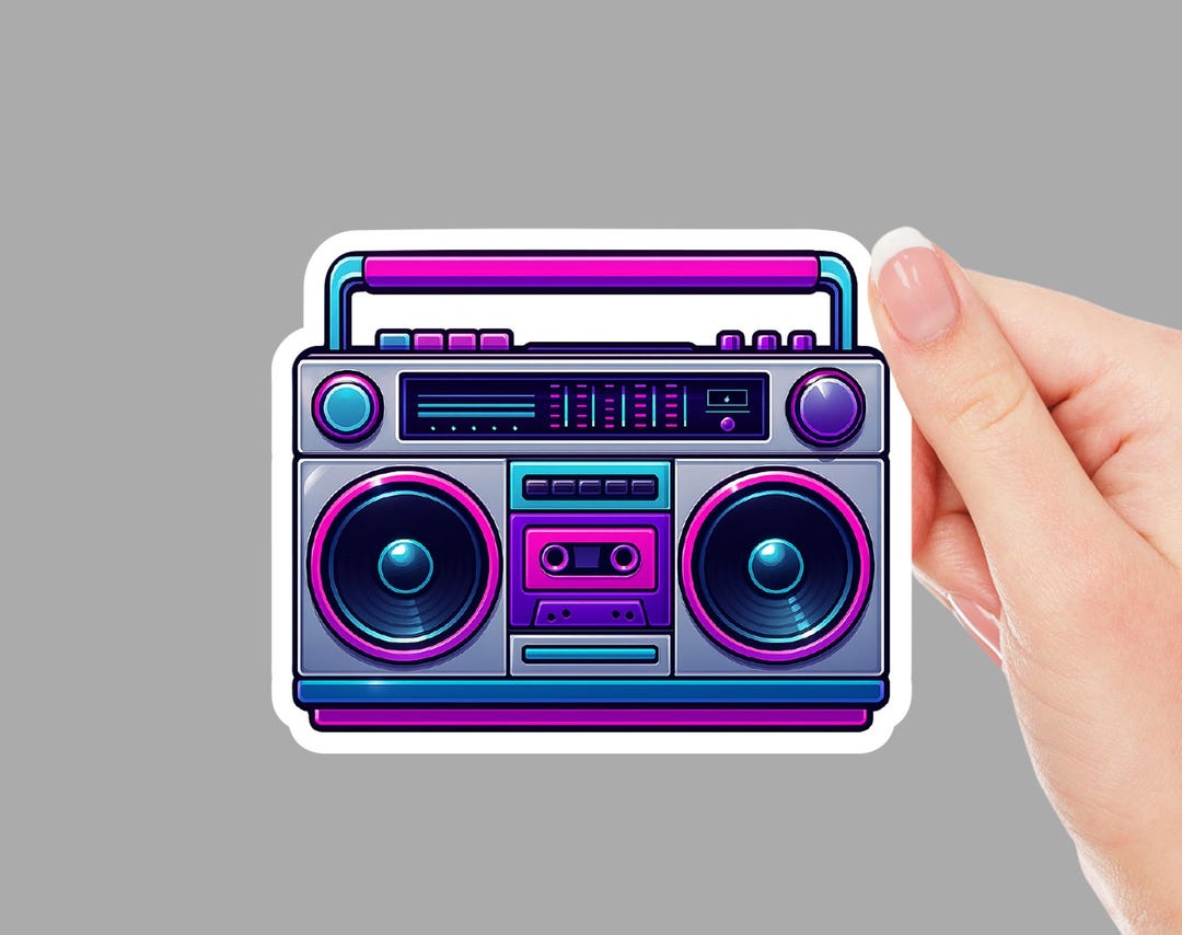 80s Boombox Sticker – Retro Neon Cassette Radio Decal, Vaporwave 1980s ...