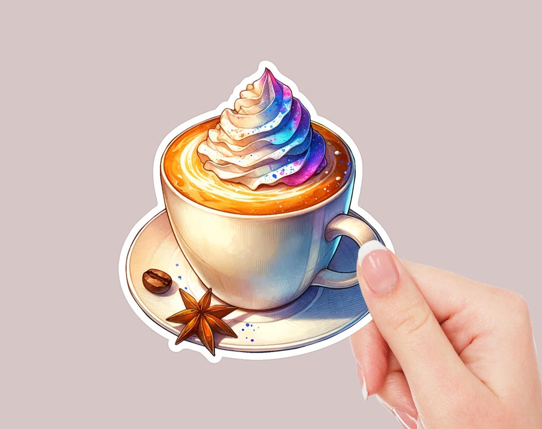 Cappuccino Coffee Sticker Cute Aesthetic Café Decal for Laptops, Water ...