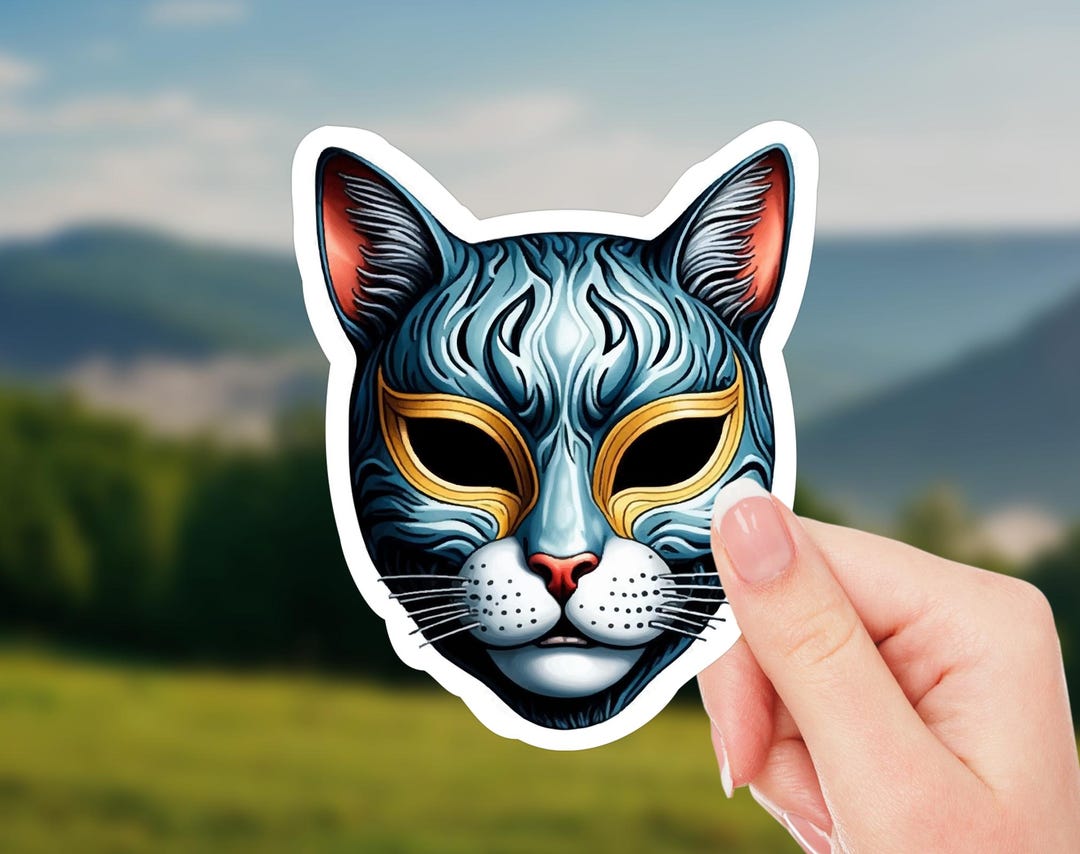 Cat Mask Sticker – Cute Feline Mask Decal for Laptops, Water Bottles ...
