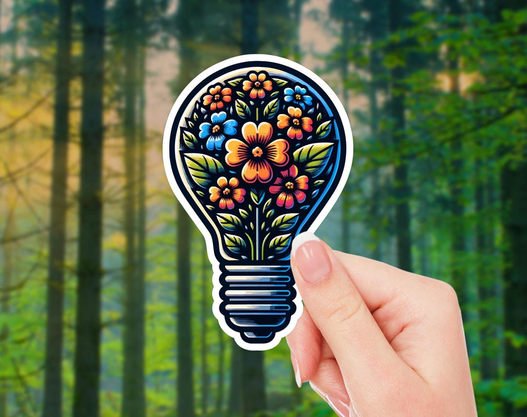 Floral Light Bulb Sticker - Artistic Botanical Decal for Laptops ...