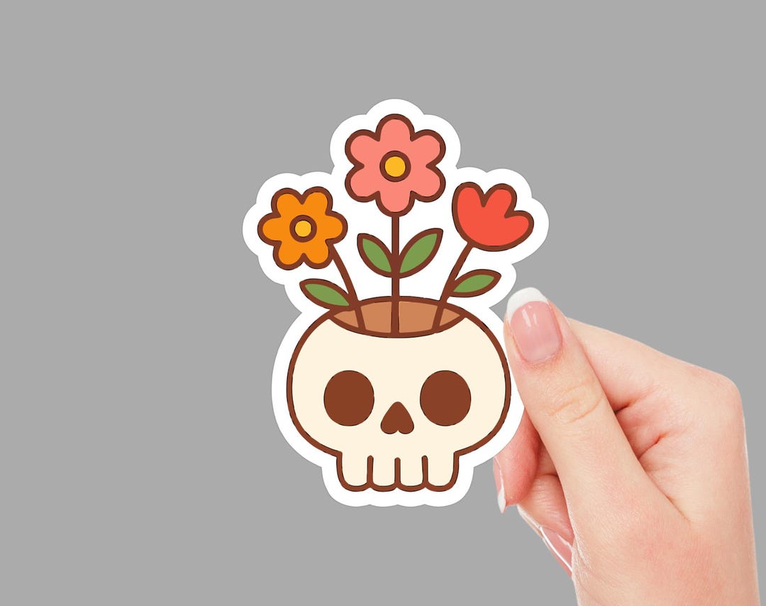 Cute Skull Vase Sticker – Floral Skeleton Aesthetic for Laptop, Journal ...