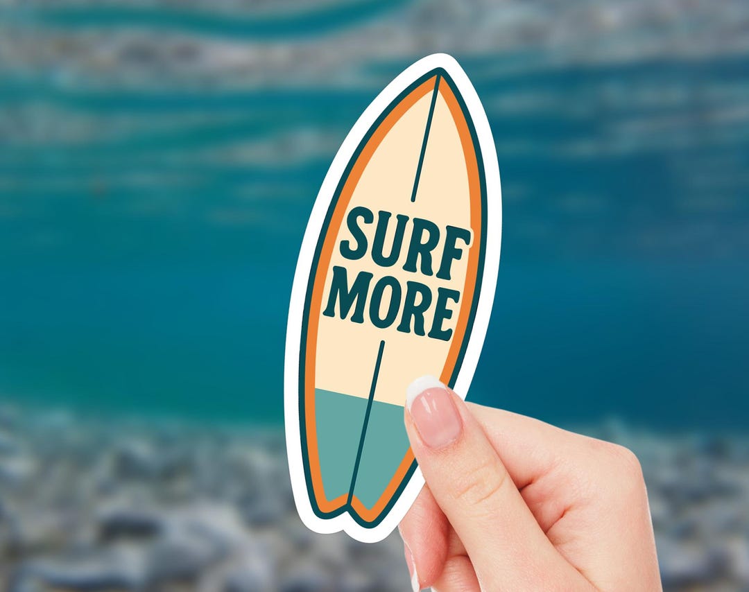 Surf More Sticker – Surfboard Vinyl Decal, Beach Vibes Aesthetic, Ocean ...