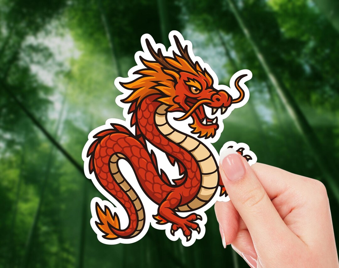 Chinese Dragon Sticker – Mythical Asian Vinyl Decal – Lucky Red Dragon ...