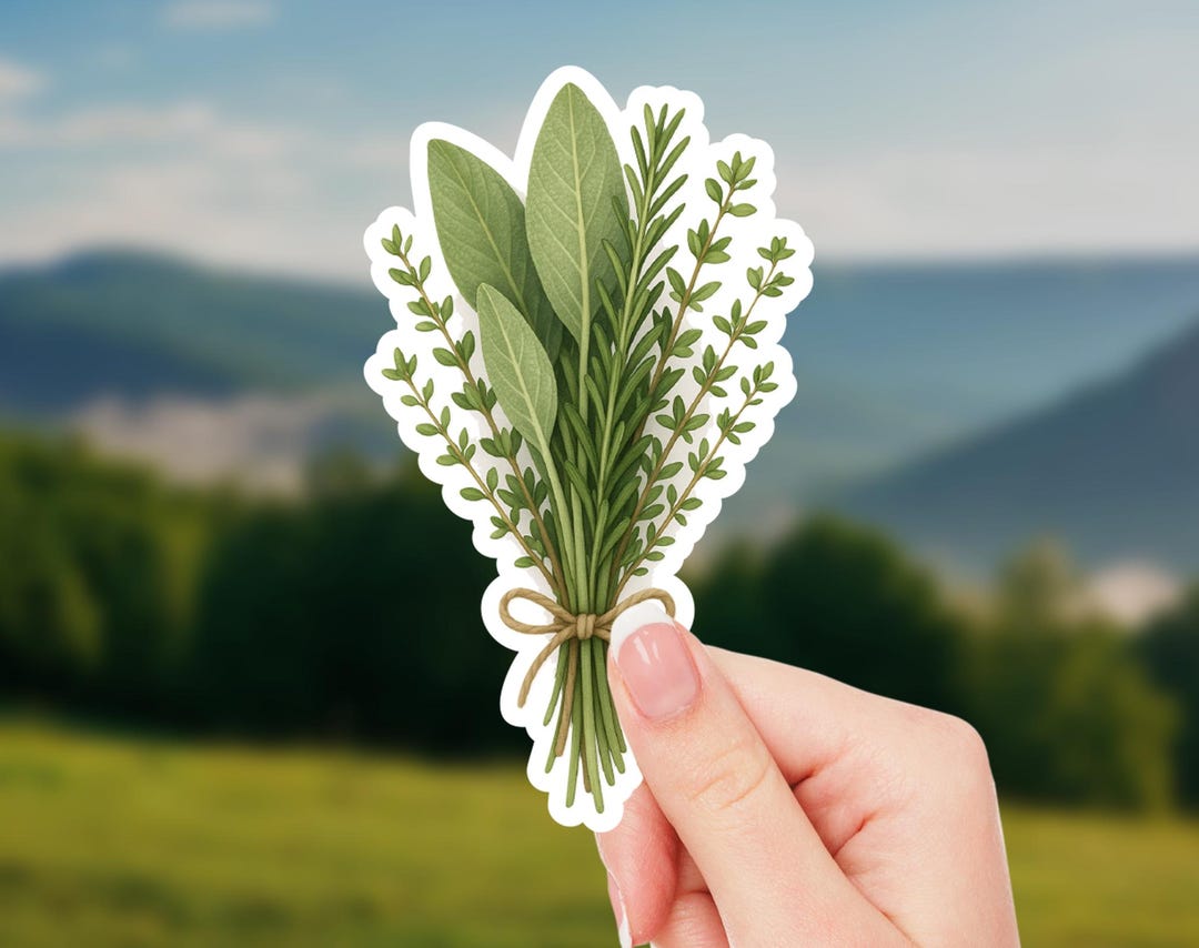 Herb Bundle Sticker – Sage Rosemary Thyme Illustration, Botanical ...