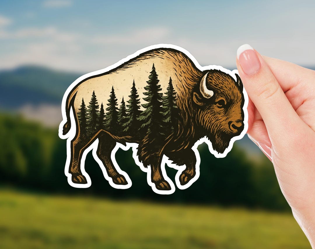 Bison Forest Sticker – Wildlife Nature Vinyl Decal for Laptop, Water ...