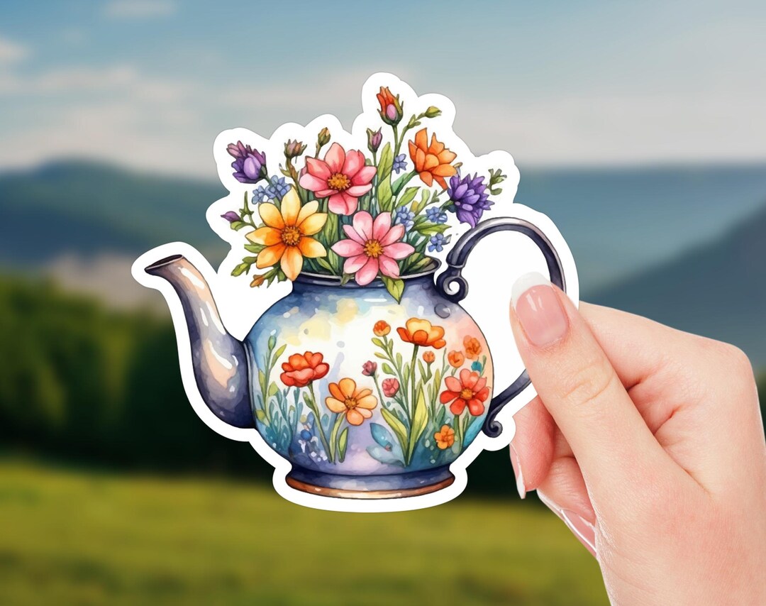 Floral Teapot Sticker - Etsy