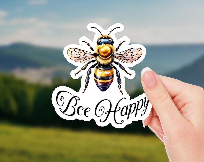 Bee Happy Sticker - Cute Bumblebee Decal, Positive Vibes, Inspirational ...