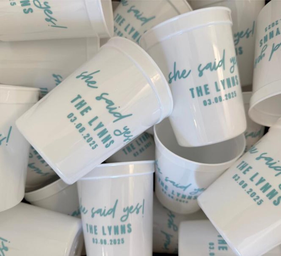 Custom Engagement Party Cups | Personalized White and Frosted Plastic ...