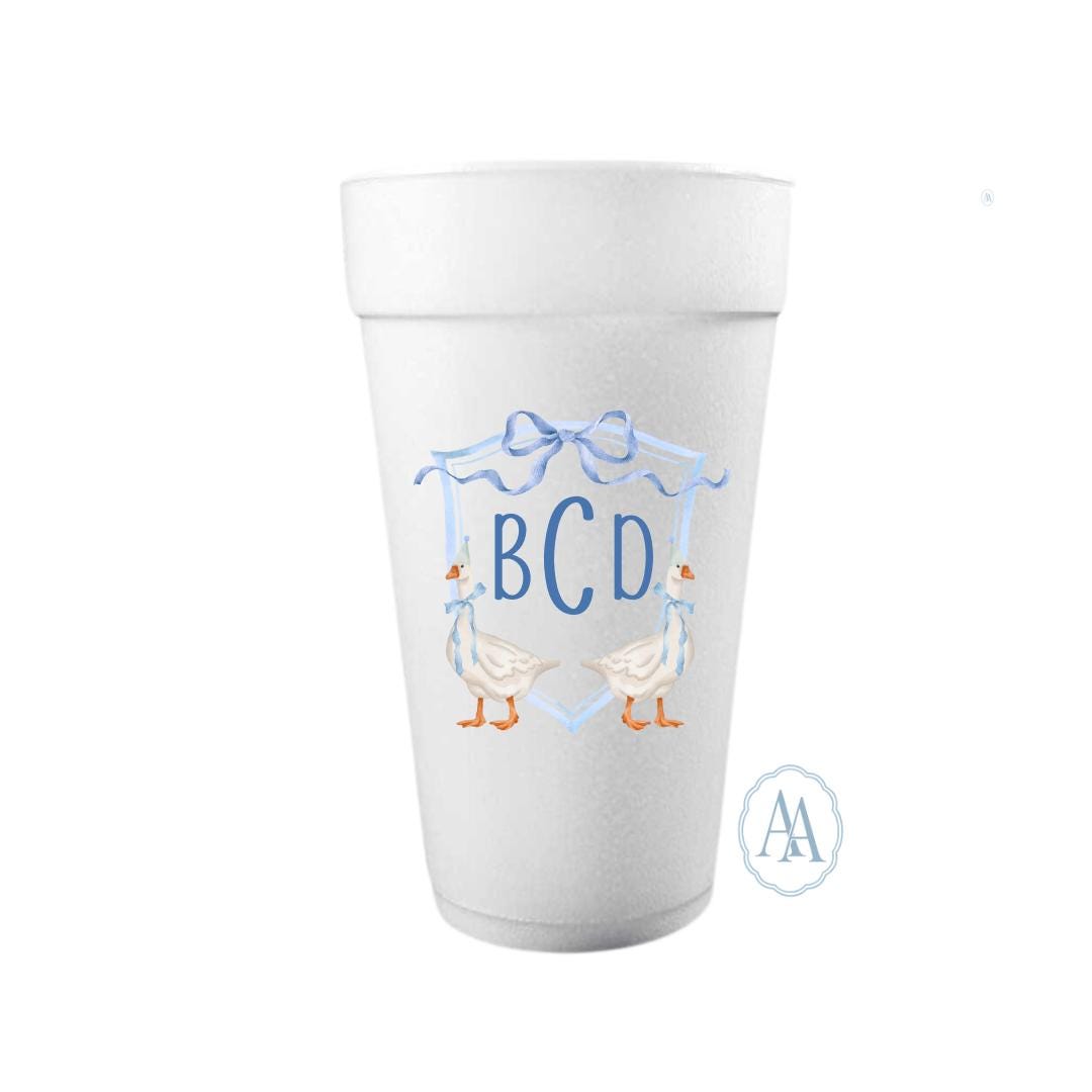 Goose Crest Monogram Styrofoam Cups | Baby Shower, Birthday - Etsy
