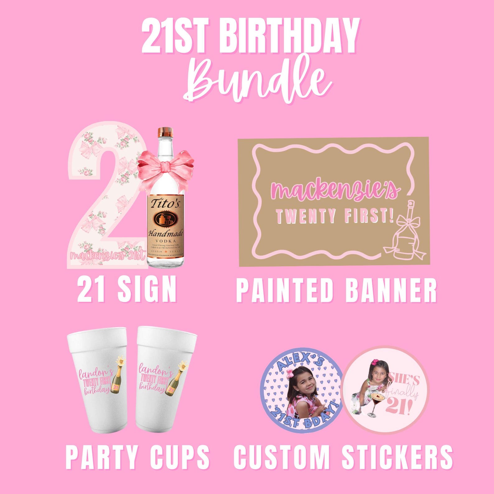 Custom 21st Birthday Party Bundle | Sign, Stickers, Cups & Painted ...