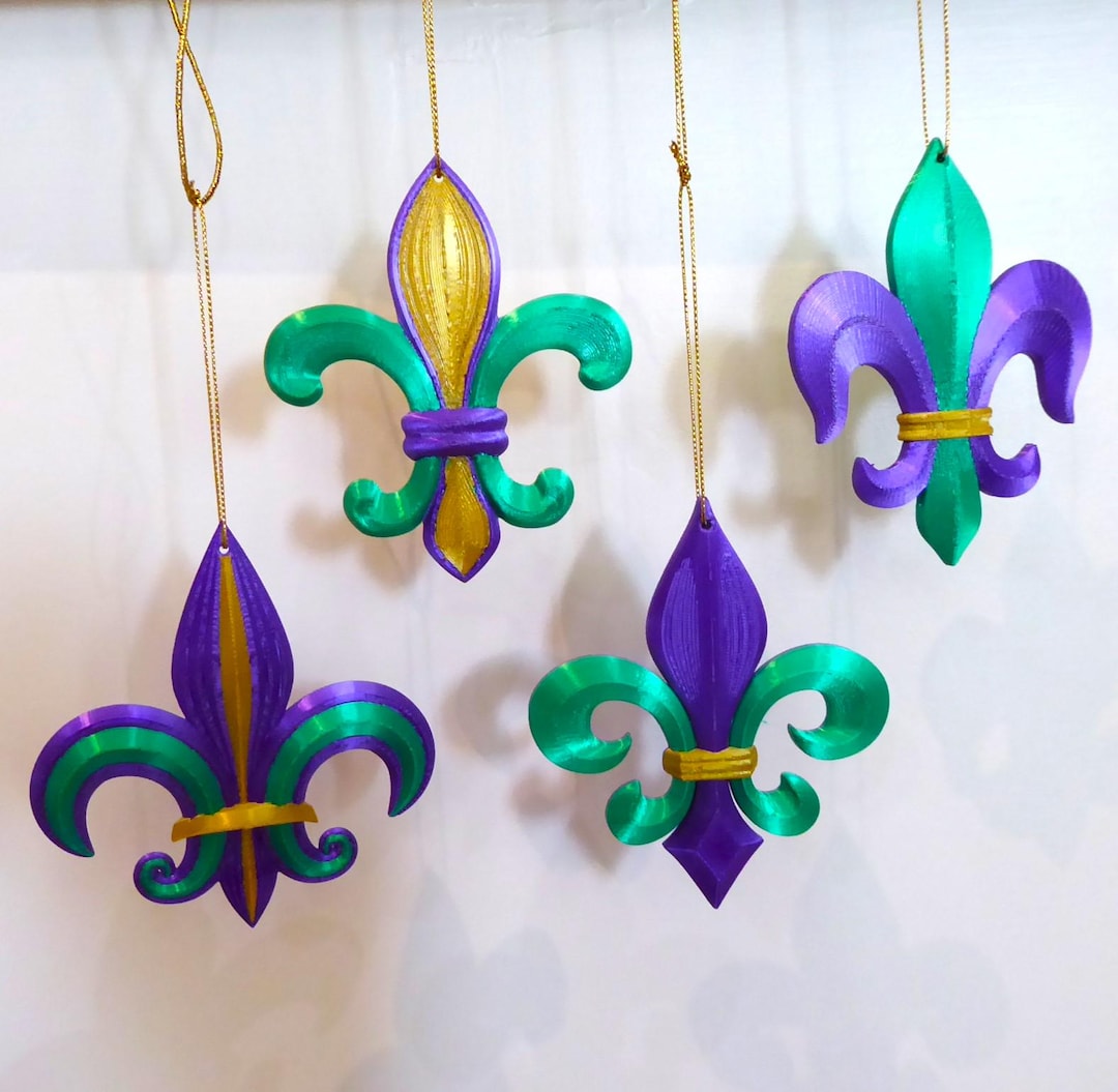 Set of 4 Mardi Gras Fleur De Lis Ornaments - Tree or Wreath Ornaments ...