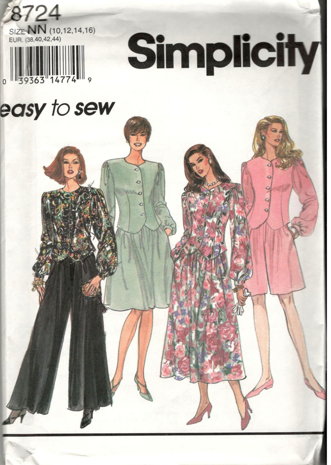 Simplicity 8724 Sewing Pattern, Uncut Vintage Sz 10-16 Womens Dressy ...