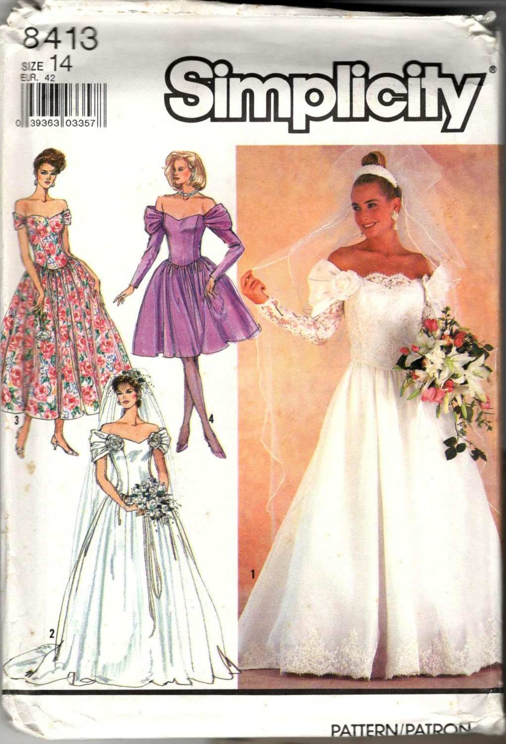 Simplicity 8413 Sewing Pattern, Uncut Vintage Sz 6,10,14 Wedding Gown ...