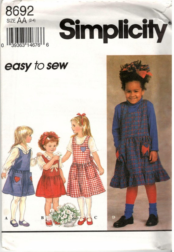 Simplicity 8692 Sewing Pattern Uncut Vintage Sz 2-4 Girls | Etsy