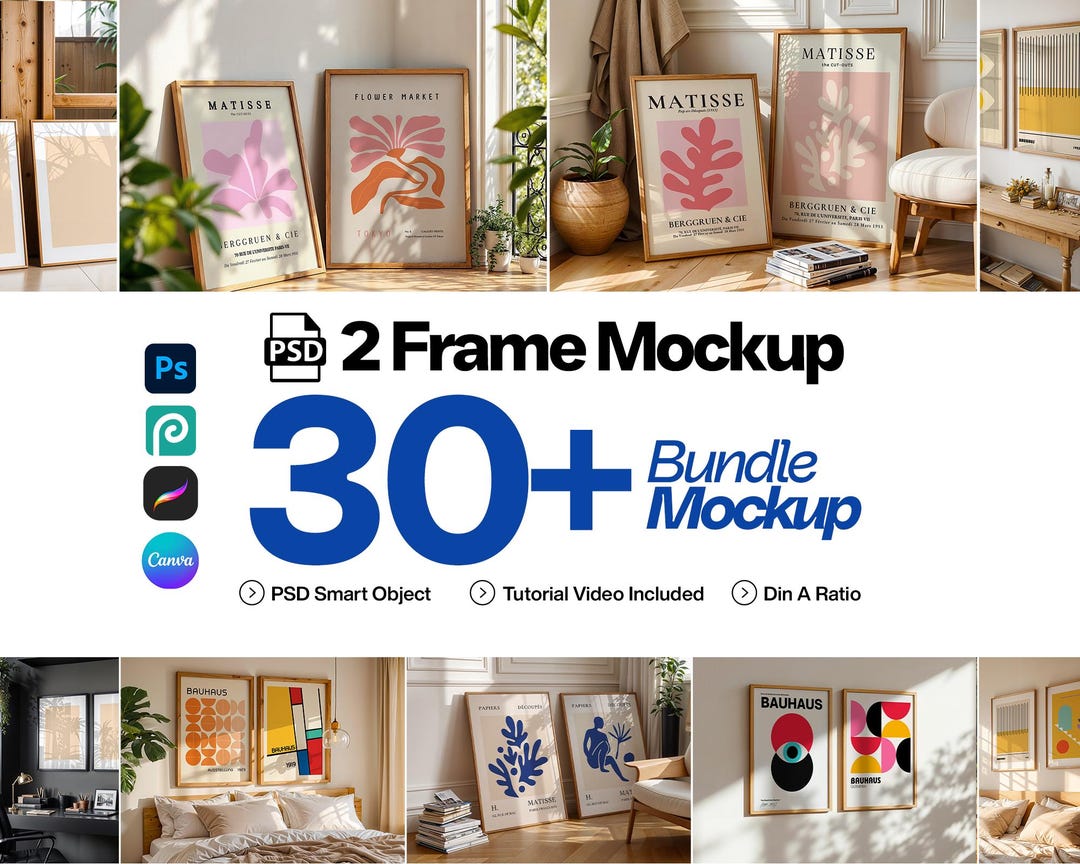 Two Frames Mockup PSD Bundle: 30+ Wall Mockups (digital Download) - Etsy