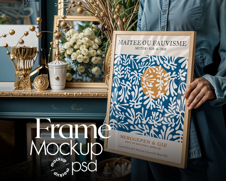 Woman Holding Frame Mockups Landscape Horizontal Wood Frame Mockup With ...