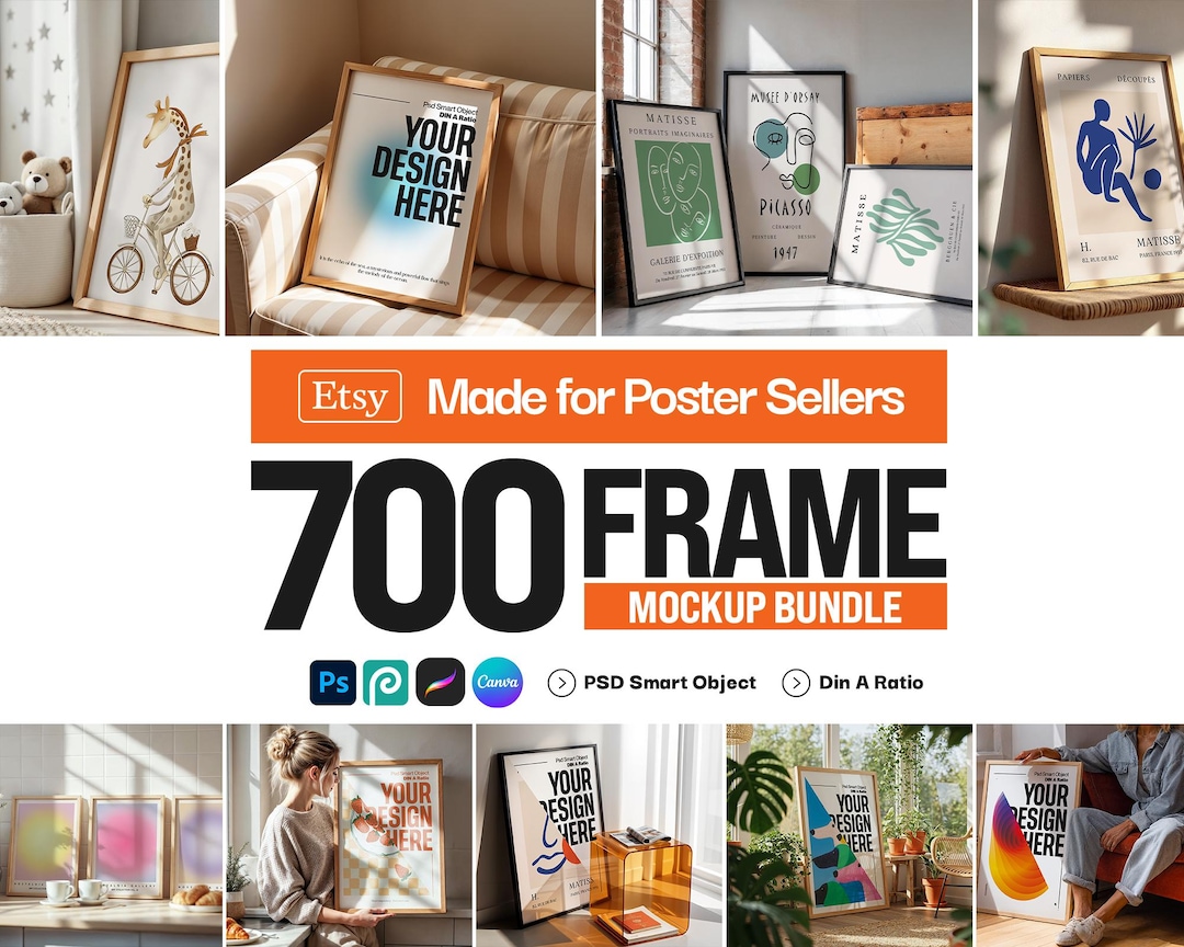 700 Frame Mockup Mega Bundle: Wall Art & Poster Display (PSD Digital ...