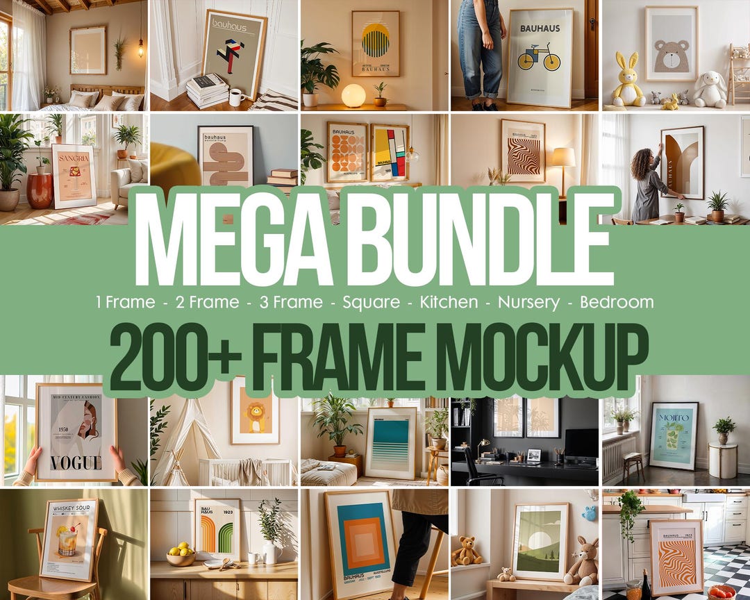 200 Frames Mockup PSD Bundle Set, Frame Mockup Bundle, 200 PSD Wall ...
