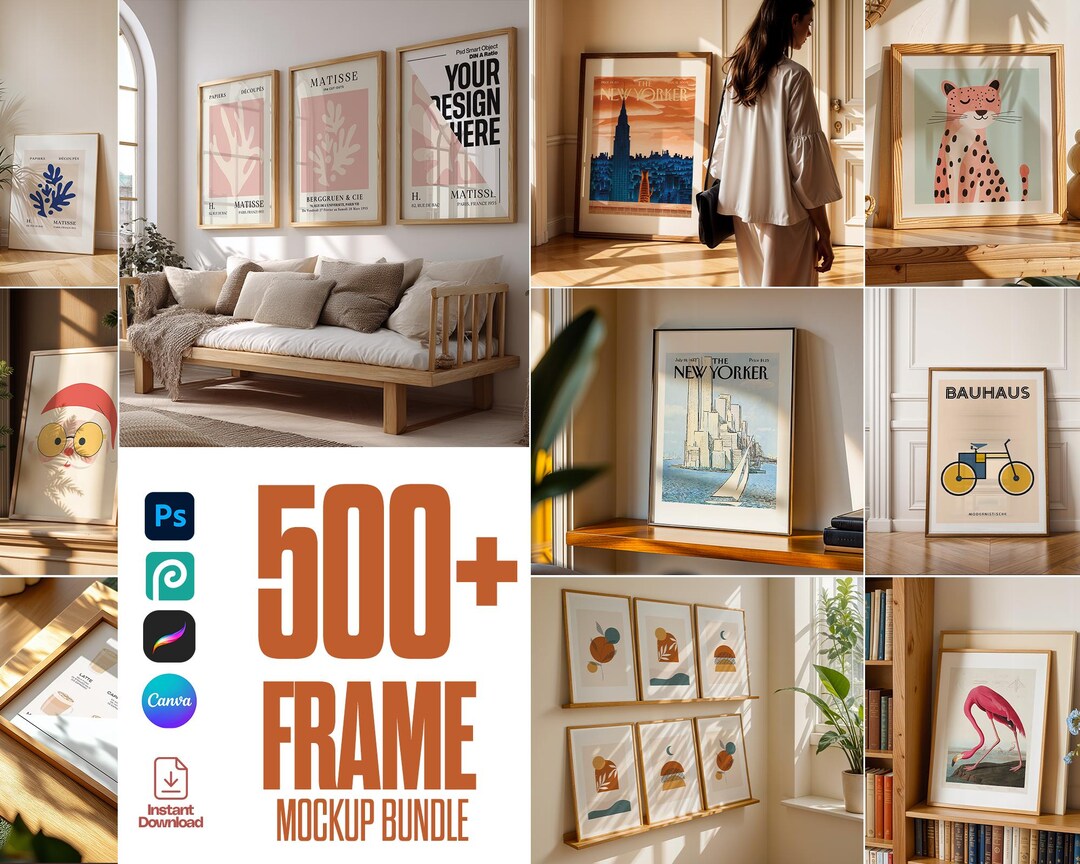 500 Frame Poster Mockup PSD Bundle, Din A Ratio Frame Compatible Smart ...