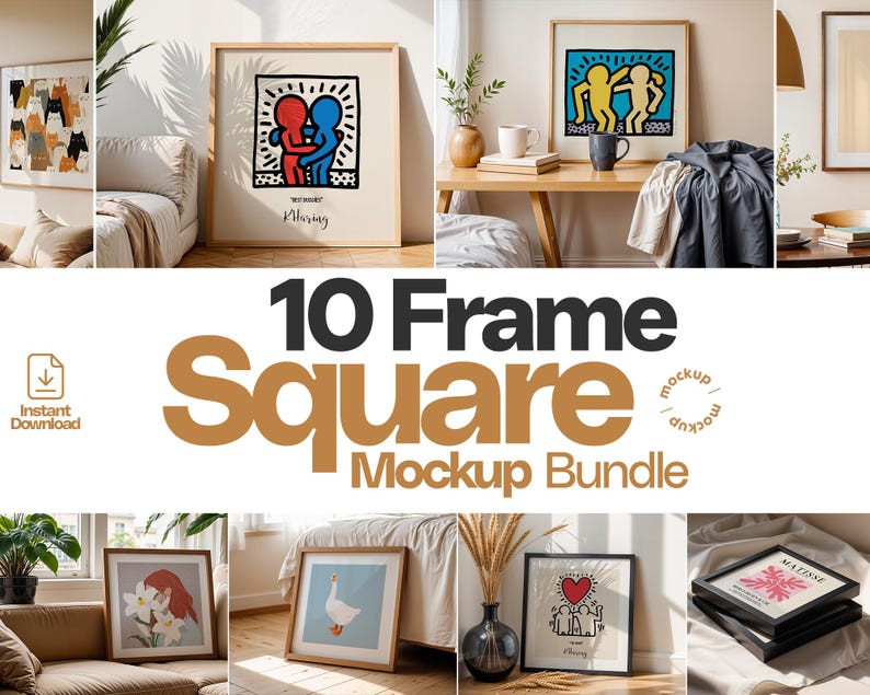 Square Frame Mockup Bundle: 10 PSD Interior Art Templates (digital ...