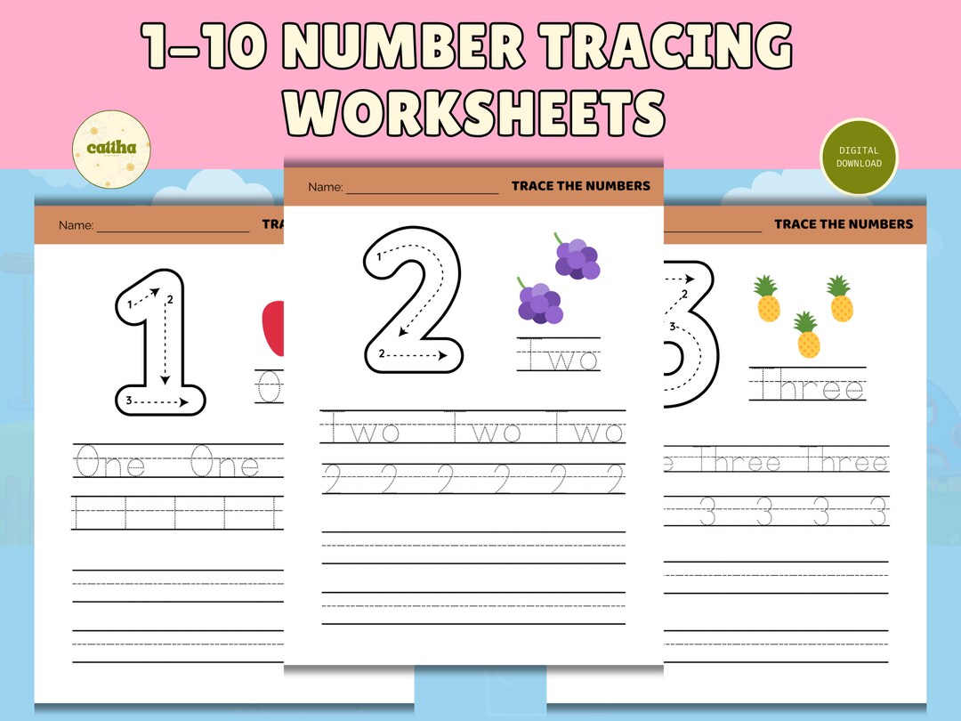 Number Tracing Worksheets, Printable Preschool,handwriting Practice ...