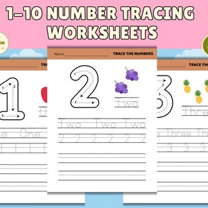 Number Tracing Worksheets, Printable Preschool,handwriting Practice ...