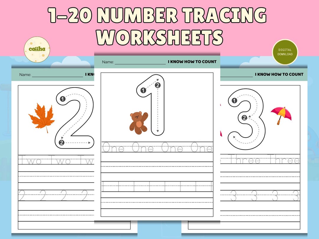 20 Number Tracing Worksheets, Traceable Numbers, Preschool Worksheets ...