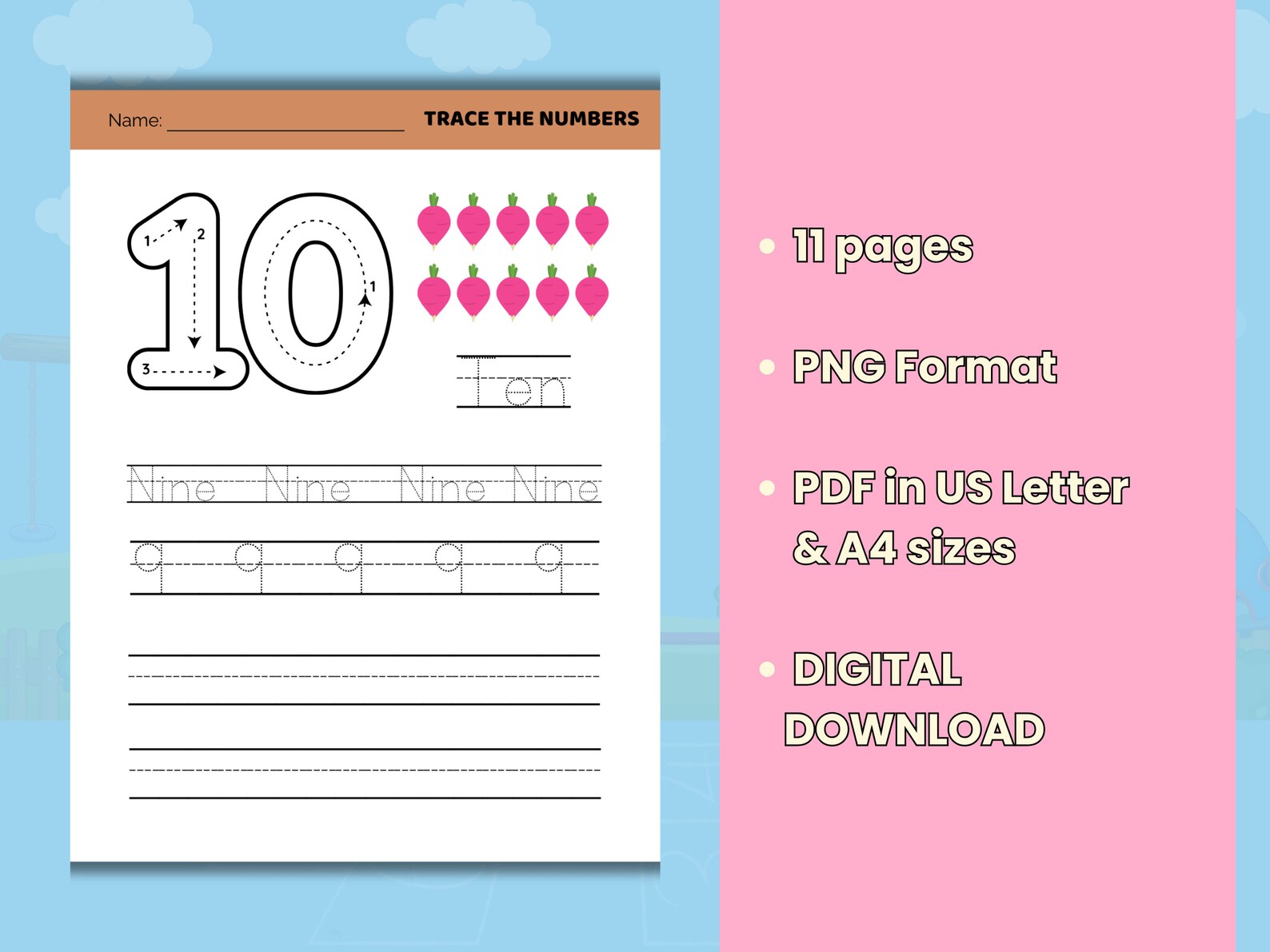 Number Tracing Worksheets, Printable Preschool,handwriting Practice ...
