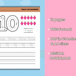 Number Tracing Worksheets, Printable Preschool,handwriting Practice ...