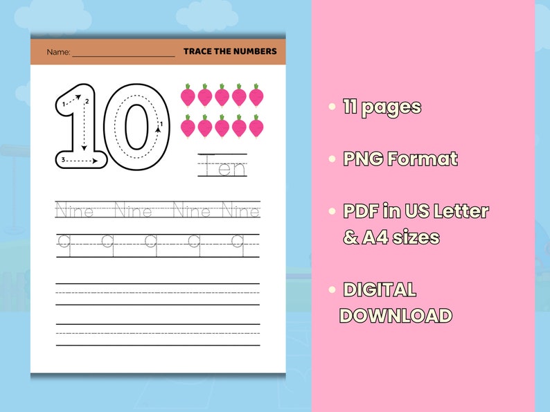 Number Tracing Worksheets, Printable Preschool,handwriting Practice ...