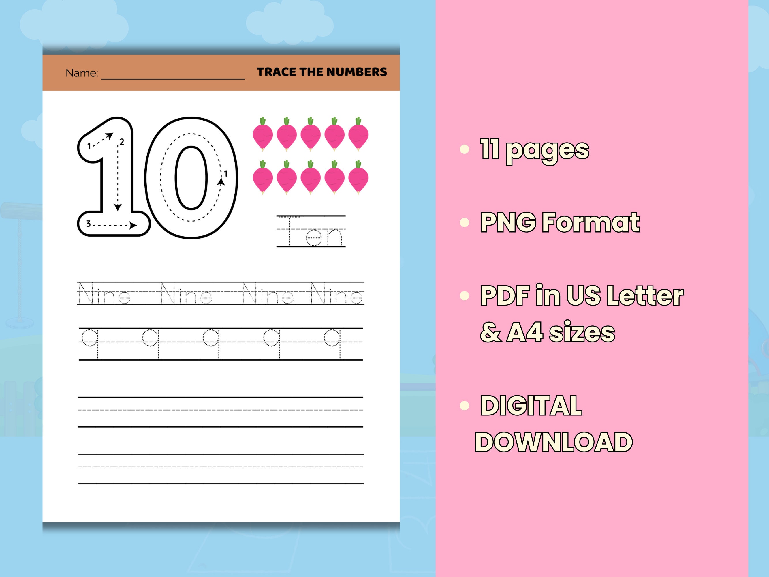 Number Tracing Worksheets, Printable Preschool,handwriting Practice ...