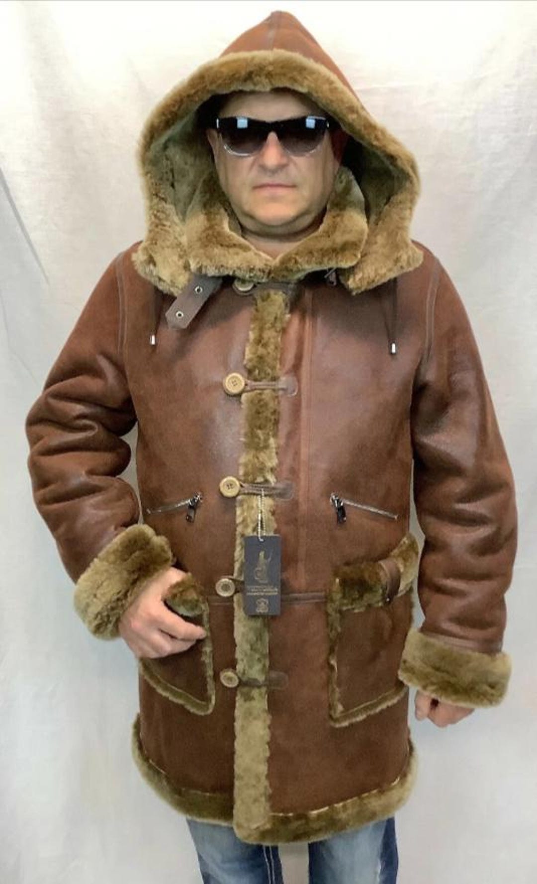 WHISKEY 100% REAL Sheepskin Shearling Leather Parka Trench Coat Jacket ...