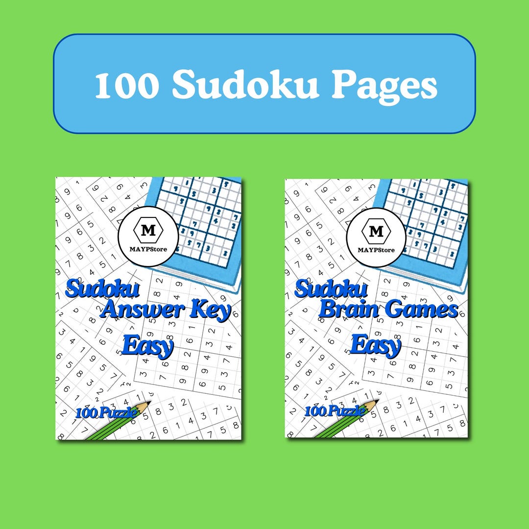 100 Sudoku Puzzles: Easy Sudoku Puzzles, Print Digital Printable Pages ...