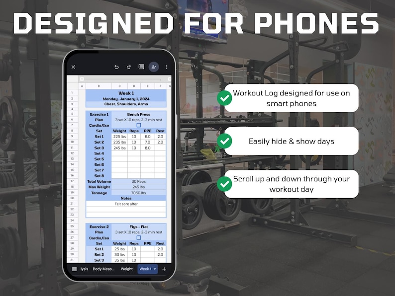 Fitness Workout Planner and Log, Body Weight Tracker, Spreadsheet ...