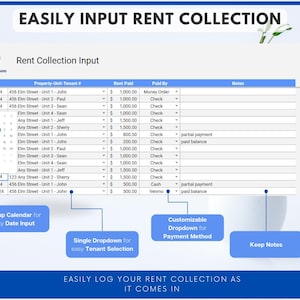 Tenant Rent Payment Tracker for Landlord, Rental Property, Rent Roll ...
