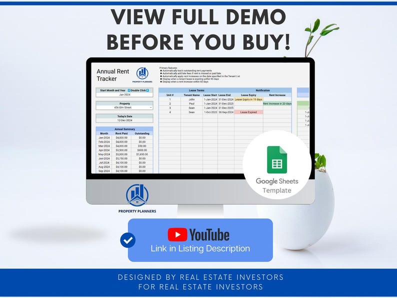 Tenant Rent Payment Tracker for Landlord, Rental Property, Rent Roll ...