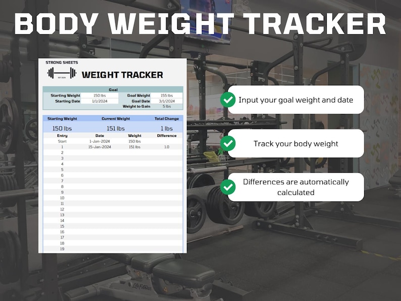 Fitness Workout Planner and Log, Body Weight Tracker, Spreadsheet ...